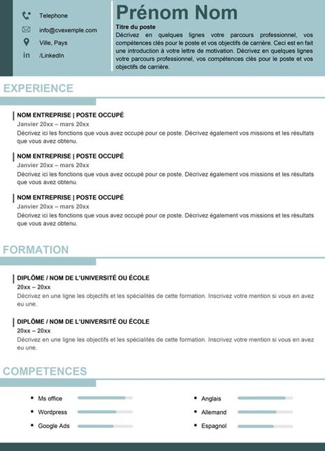 Modèle de CV pour Le Maroc gratuit à télécharger | CV Exemple