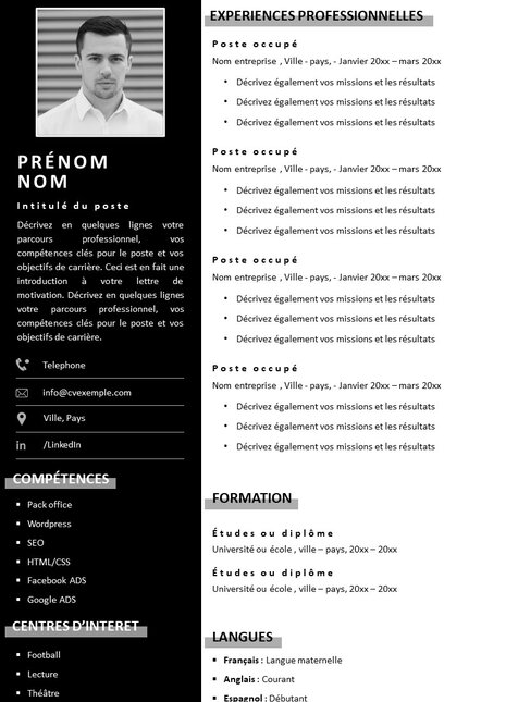 CV Bilingue en (Français et Anglais) Gratuit à Télécharger