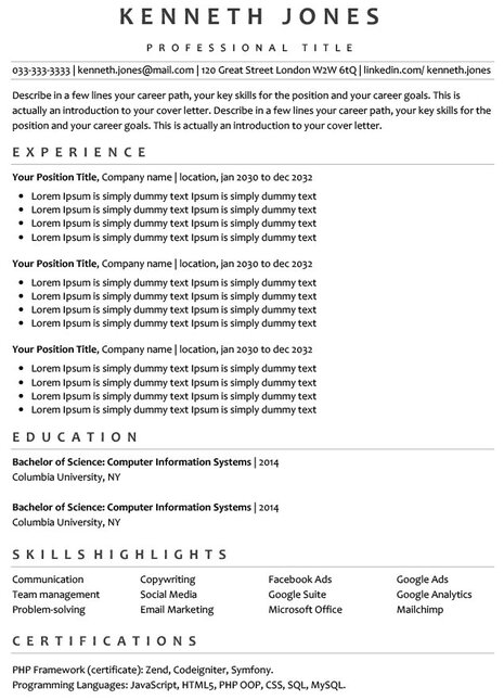 CV Américain (Résumé) : Modèle gratuit à télécharger avec Word